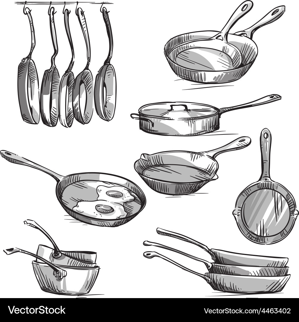 Set frying pans Royalty Free Vector Image - VectorStock