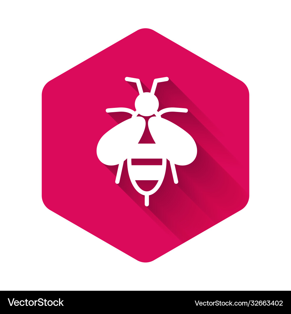 White bee icon isolated with long shadow sweet Vector Image