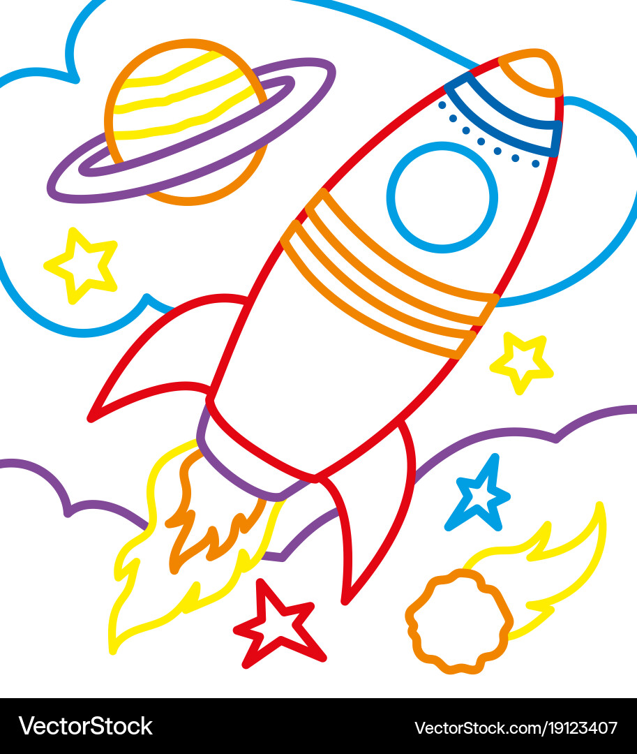 Coloring book of rocket on cosmic Royalty Free Vector Image