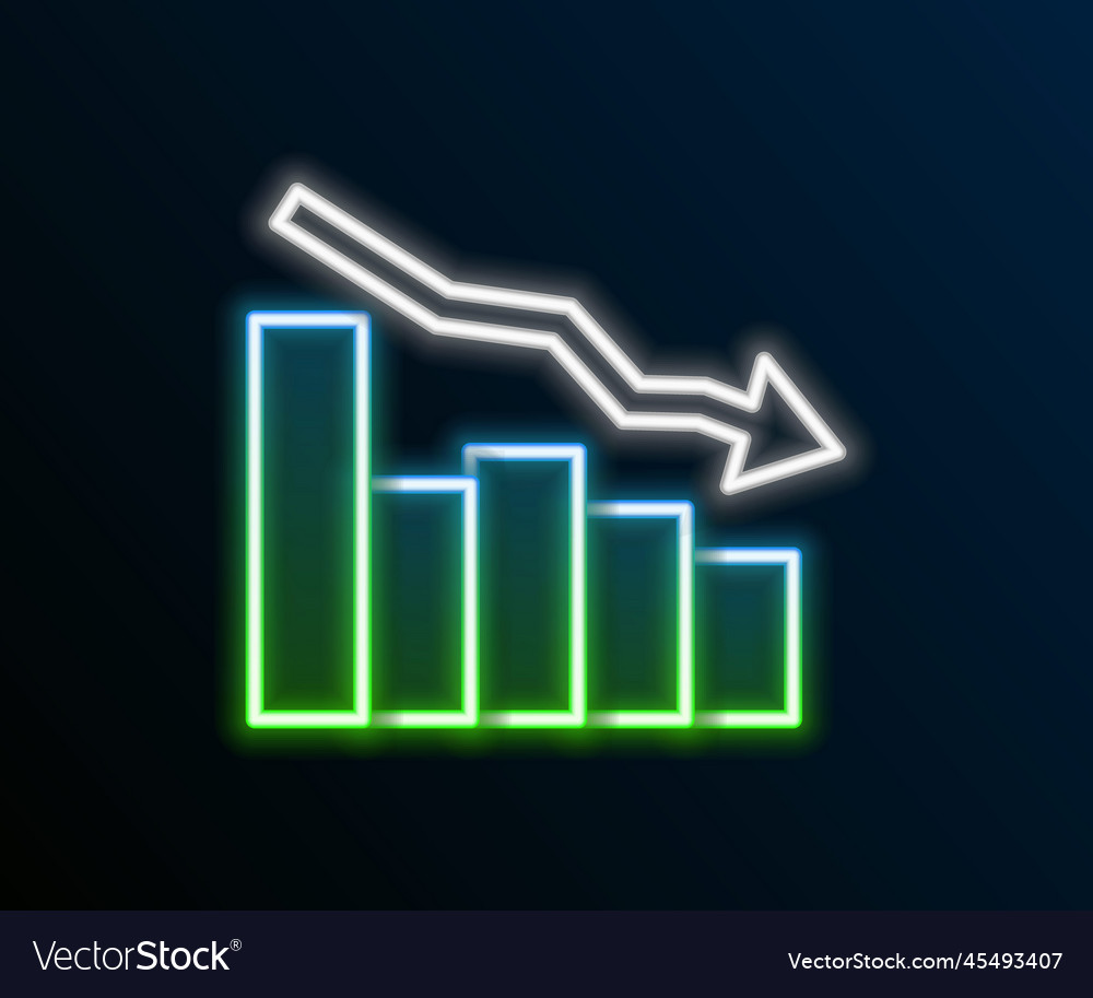 Glowing neon line financial growth decrease icon Vector Image