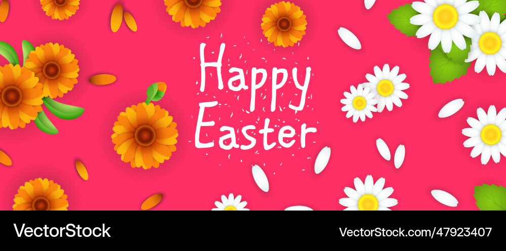 Happy easter lettering with beautiful flowers Vector Image