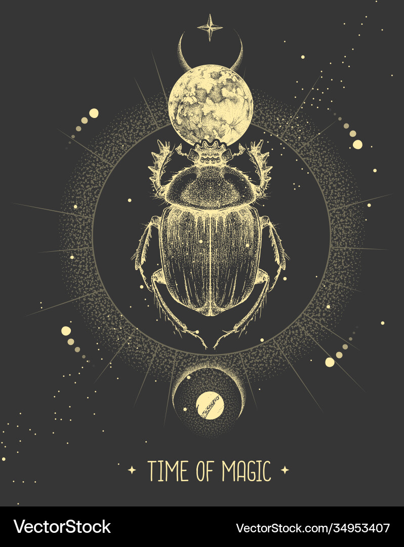 Magic witchcraft card with moon and scarab beetle Vector Image