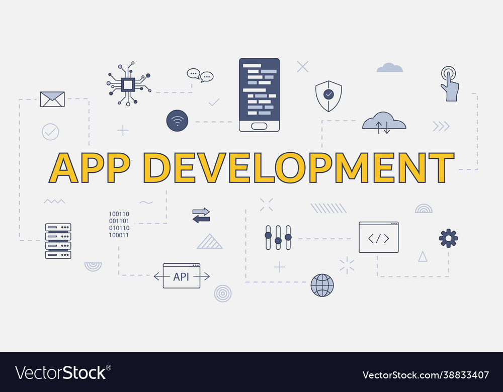 Mobile app development concept with icon set Vector Image