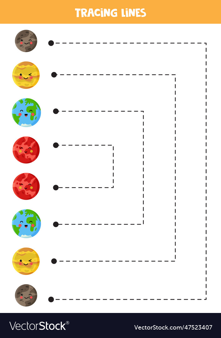 Tracing lines for kids cartoon solar system Vector Image