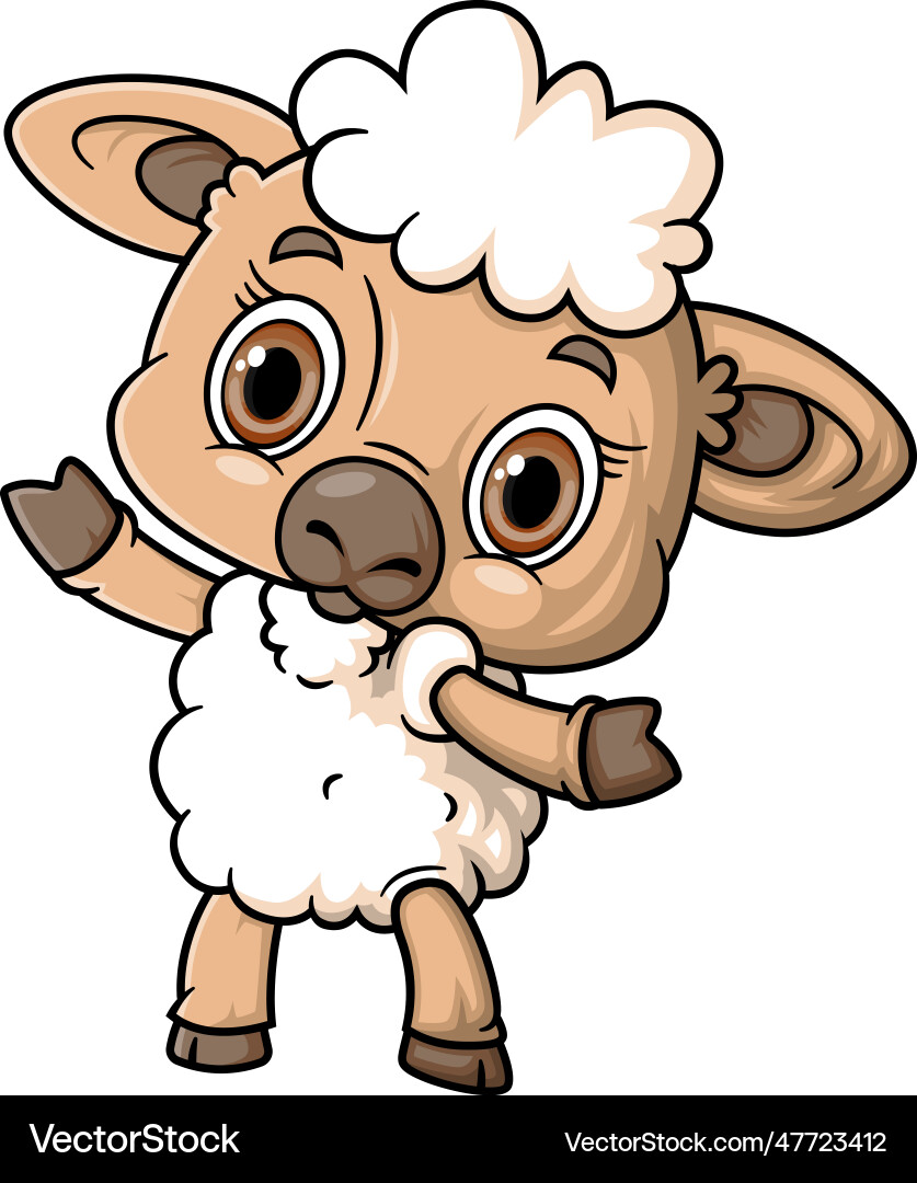 Cartoon funny little sheep posing Royalty Free Vector Image