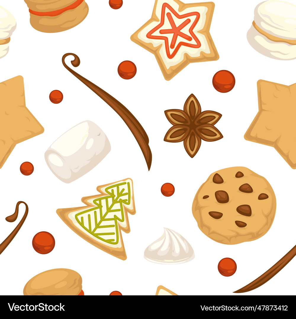 Christmas gingerbread cookies and pastry pattern Vector Image