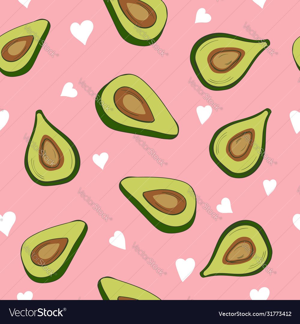 Cute seamless pattern with avocados and hearts Vector Image