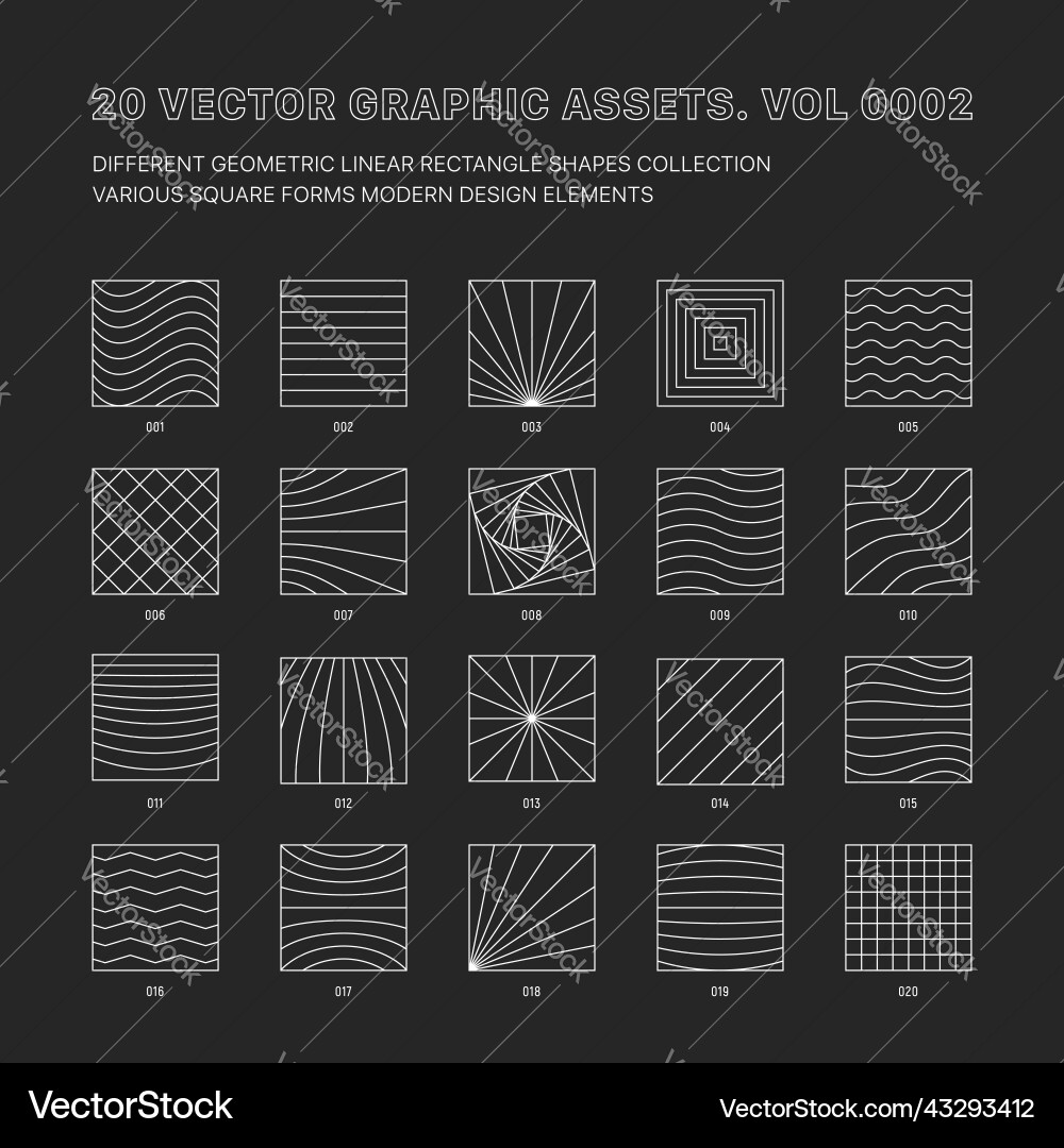Graphic assets various outline geometric squares Vector Image