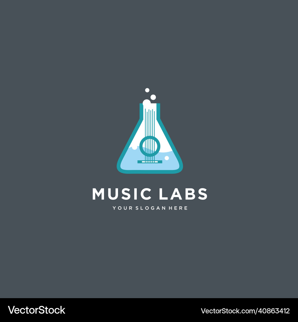 Music lab guitar logo template design Royalty Free Vector