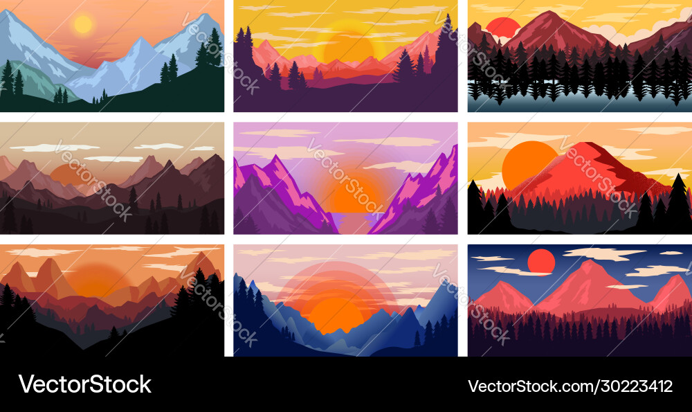 Set poster template with wild mountains Royalty Free Vector