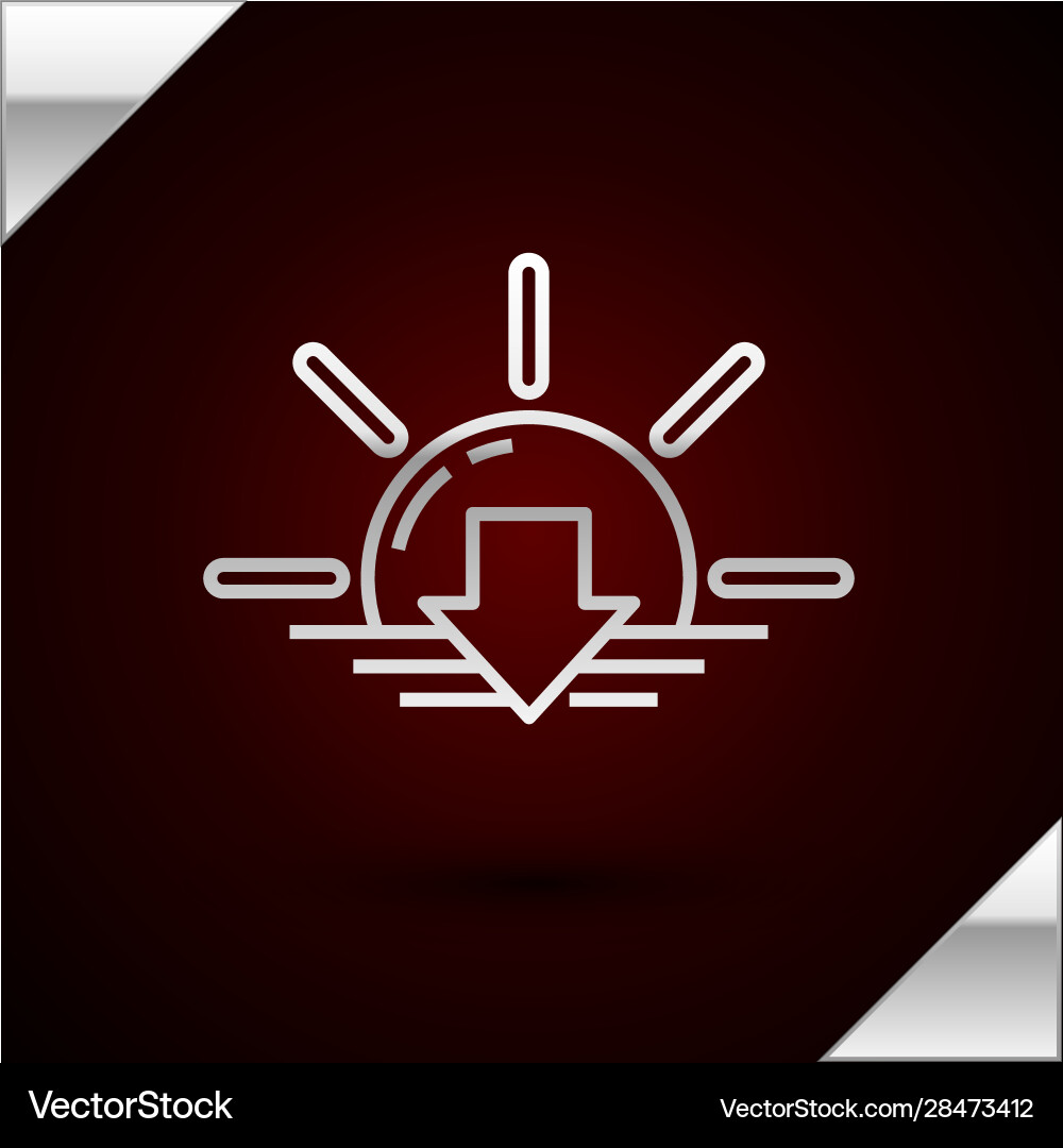 Silver line sunset icon isolated on dark red Vector Image