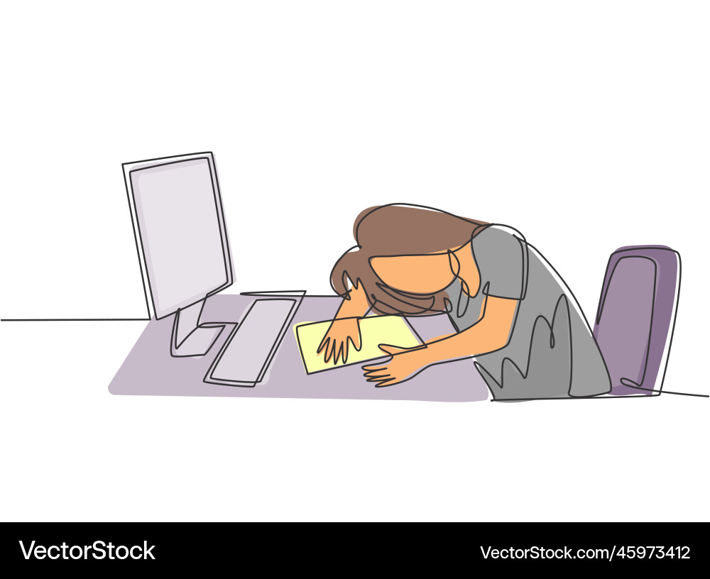 Single continuous line drawing of young tired Vector Image