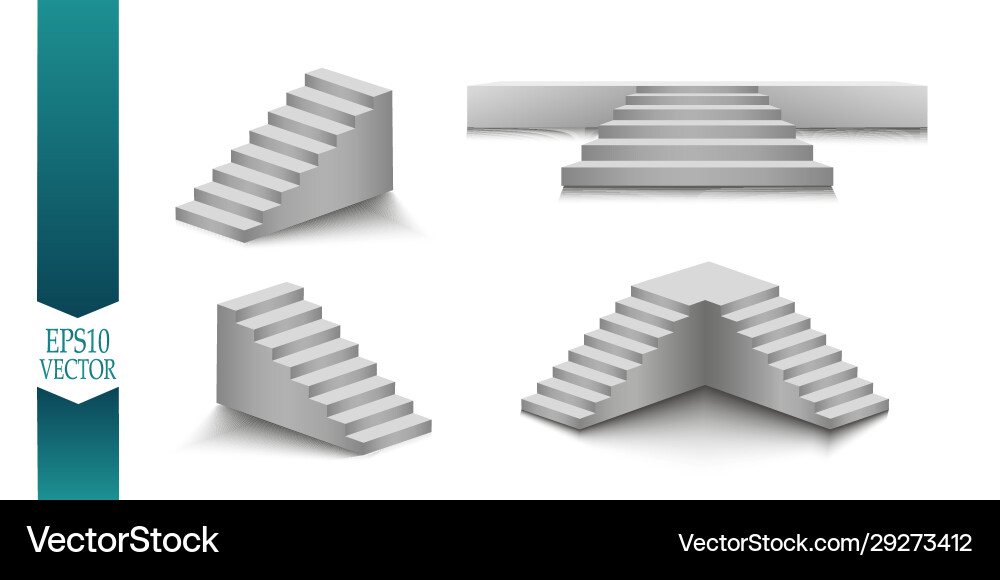 White stairs 3d staircases set isolated Royalty Free Vector