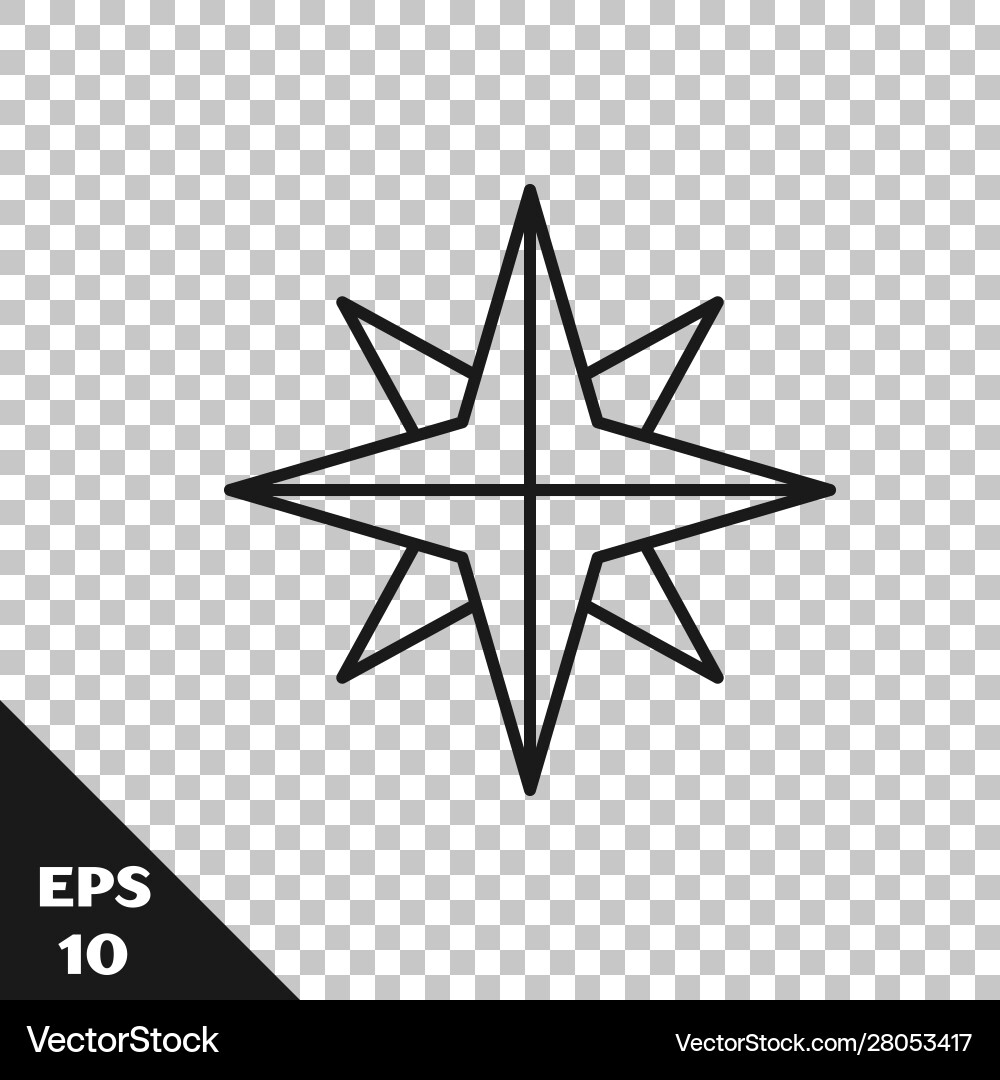 Black line wind rose icon isolated on transparent Vector Image