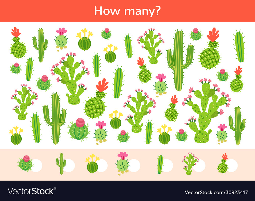 Counting children game a cartoon cactus Royalty Free Vector