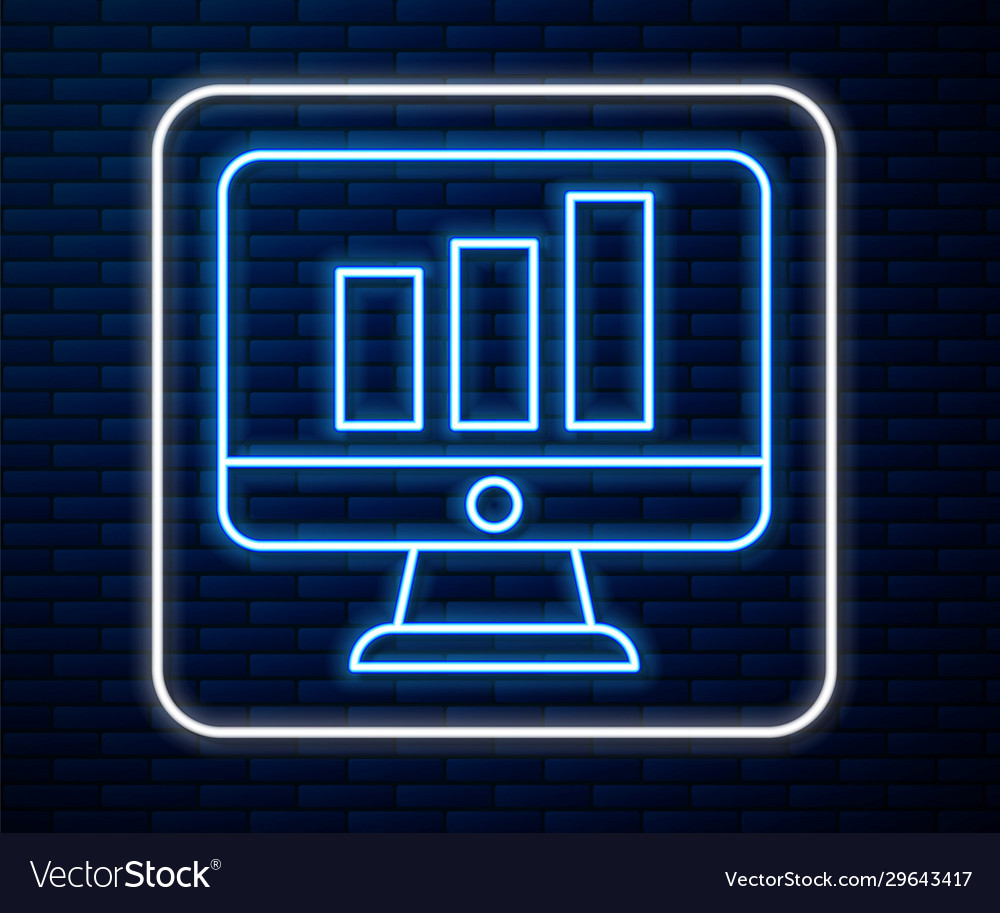 Glowing neon line computer monitor with graph Vector Image
