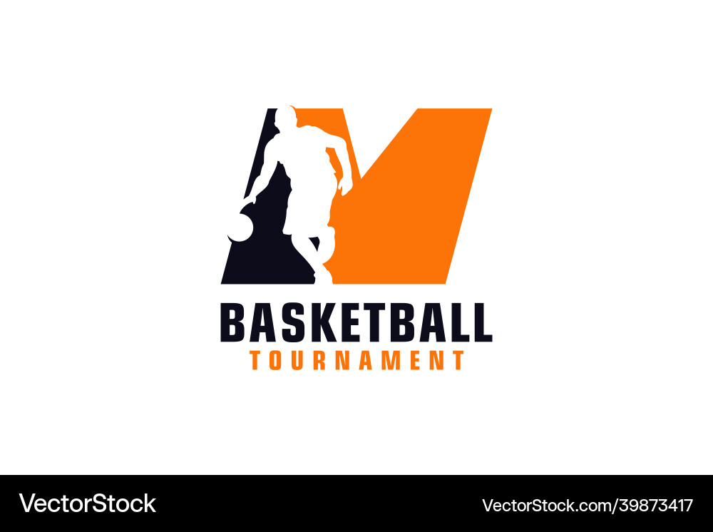 Letter m with basketball logo design Royalty Free Vector