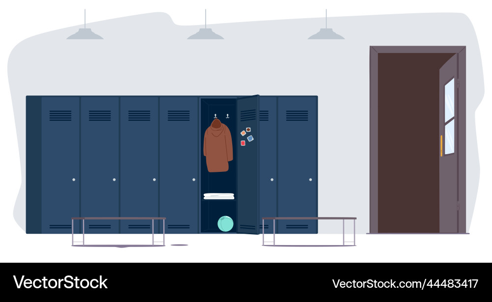 School locker room interior with lockers benches Vector Image