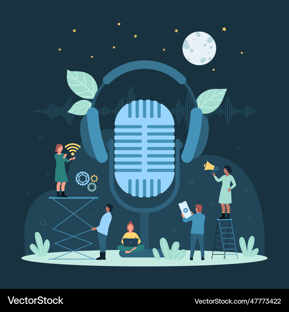 Audio podcast record sound with big microphone Vector Image