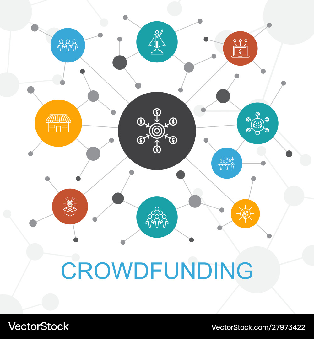 Crowdfunding trendy web concept with icons Vector Image