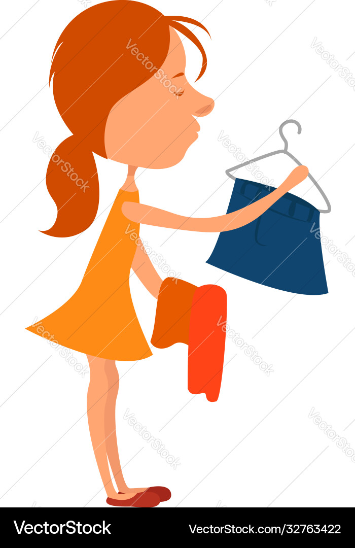 Girl choosing clothes on white background Vector Image