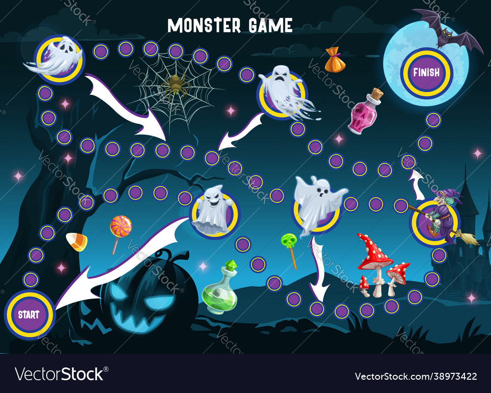 Halloween path board game template Royalty Free Vector Image