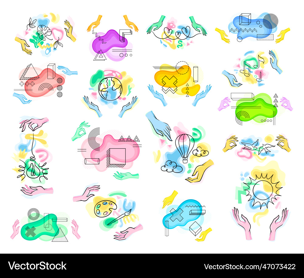 Hands with colorful shapes and contour objects big