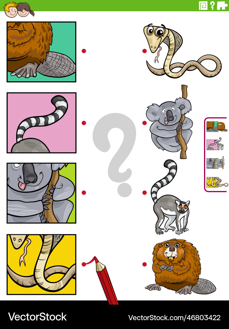 Match cartoon animals and clippings educational Vector Image