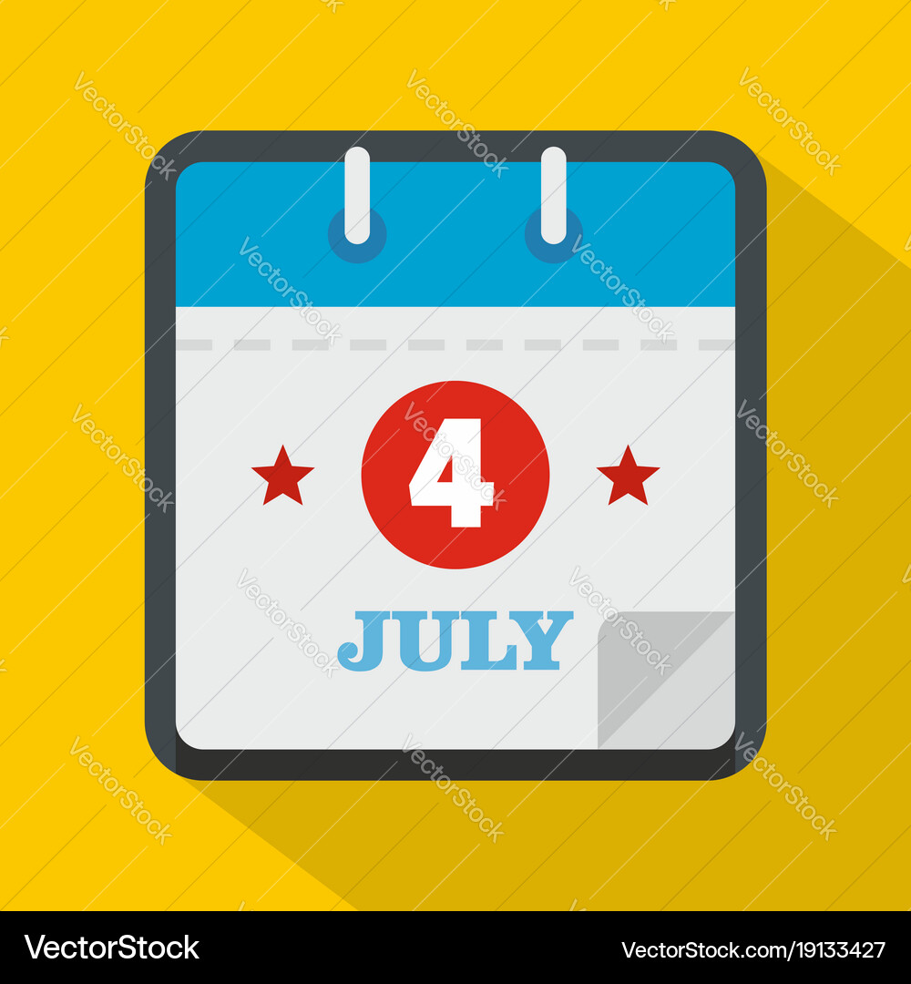 Calendar fourth july icon flat style Royalty Free Vector