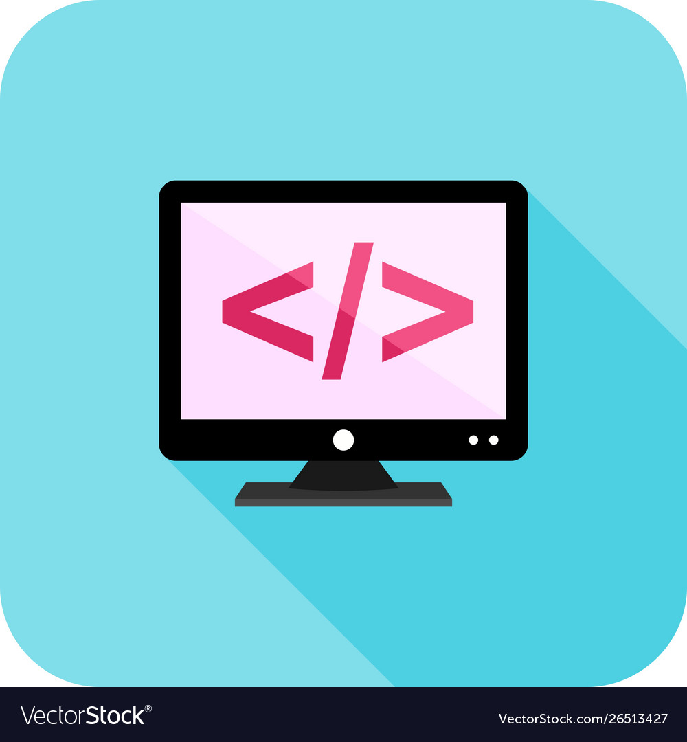 Coding on screen flat long shadow icon Royalty Free Vector