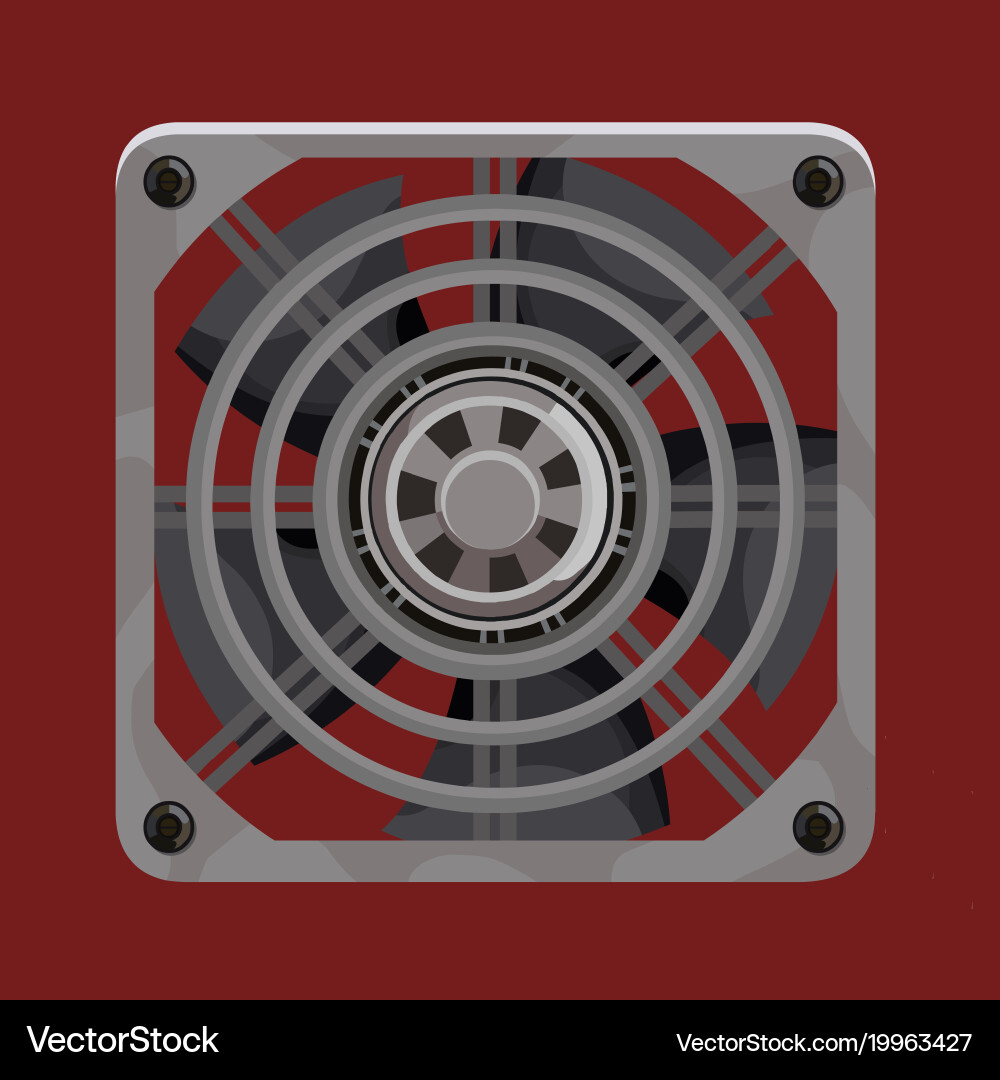 Cooling system fan behind grey metal grille Vector Image