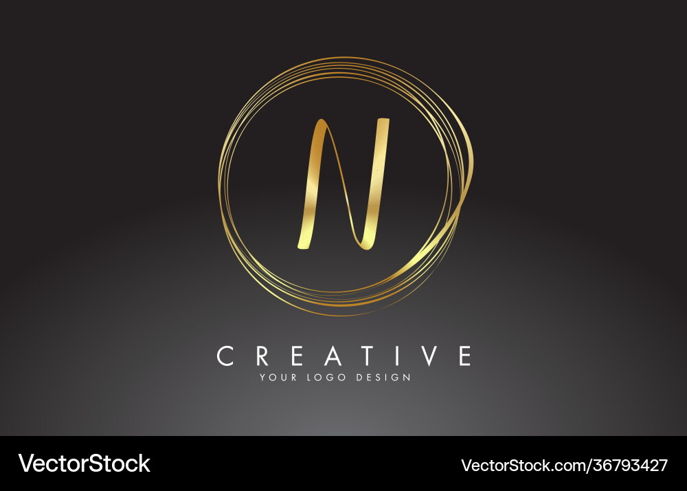 Handwritten n golden letters logo Royalty Free Vector Image