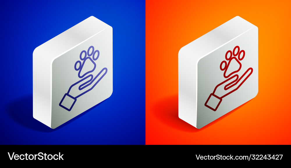 Isometric line hands with animals footprint icon Vector Image