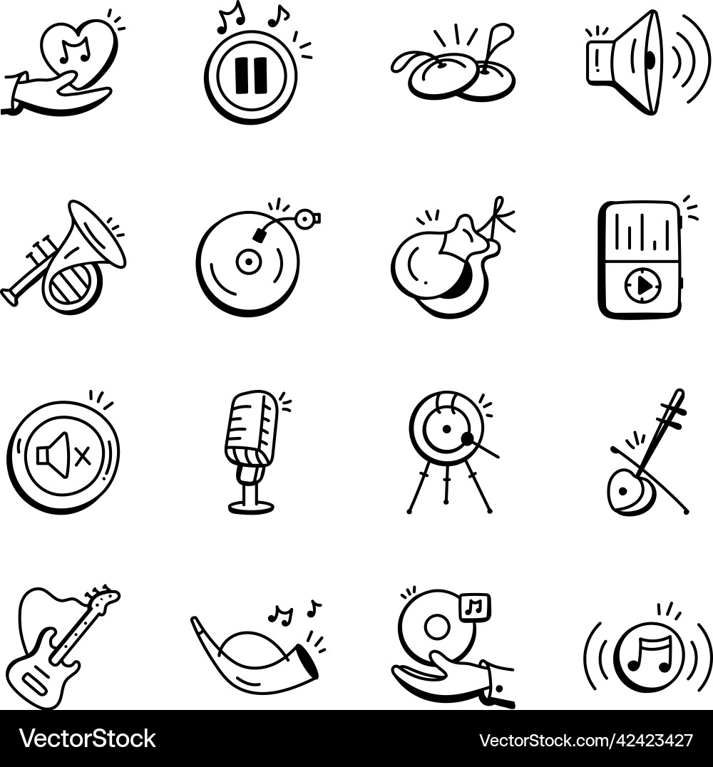 Musical instruments and multimedia doodle icons Vector Image