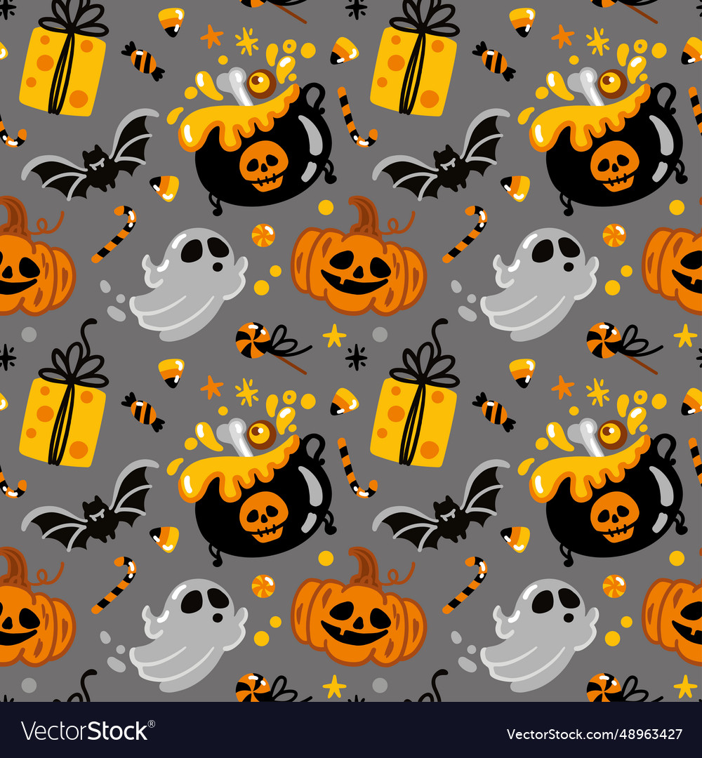 Pumpkin bat ghost halloween print Royalty Free Vector Image