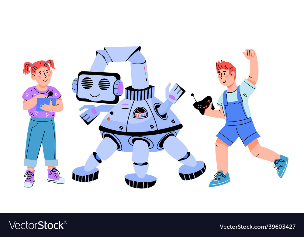 Robotics with kids designing electronic robots Vector Image
