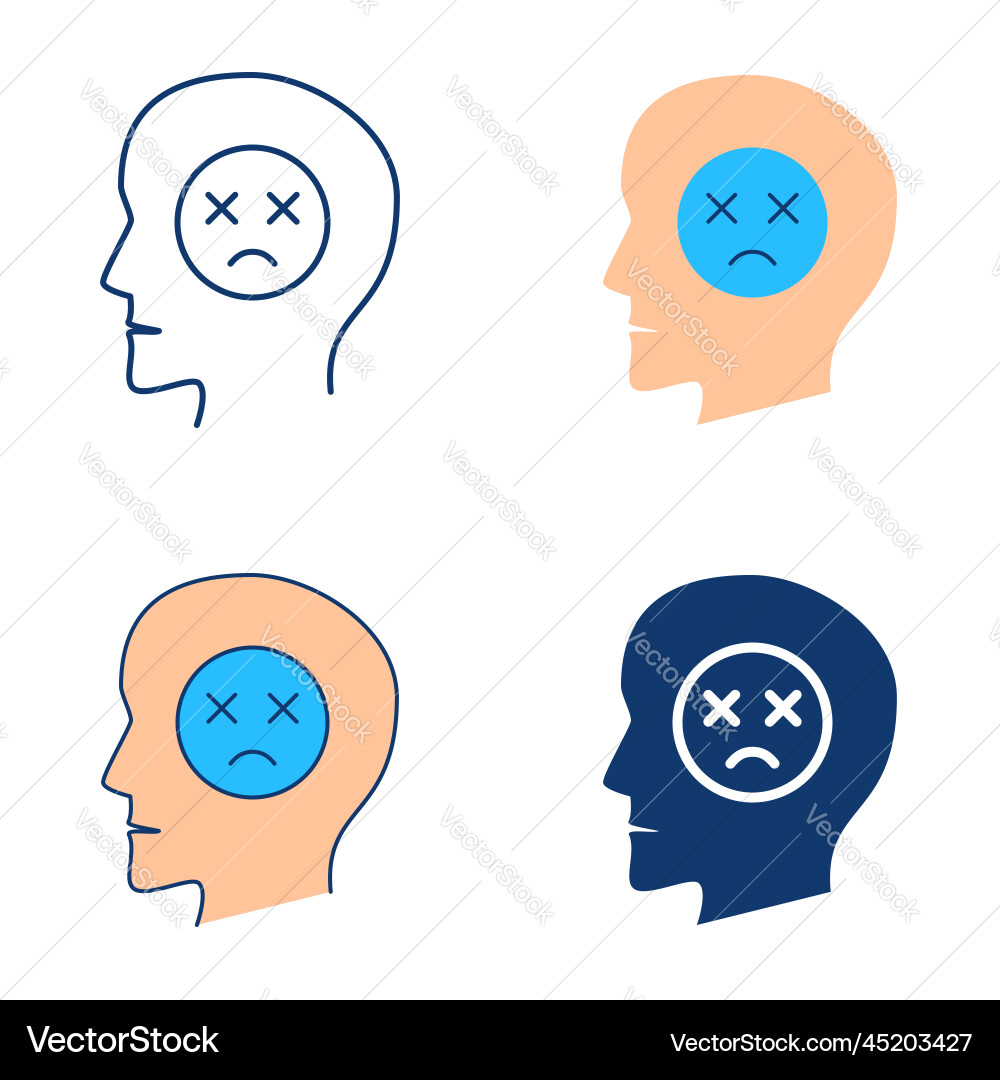 Sadness icon set in flat and line style Royalty Free Vector