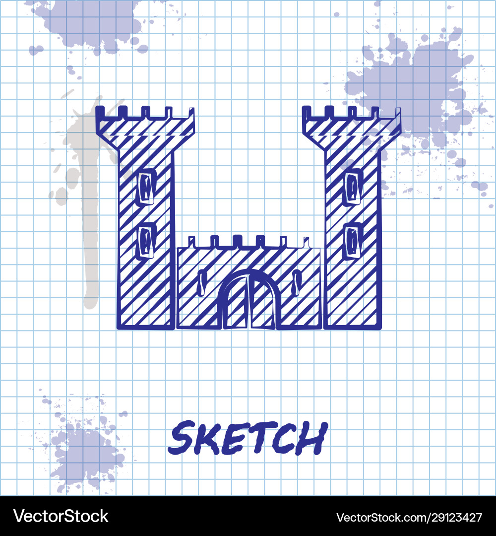 Sketch line castle icon isolated on white Vector Image