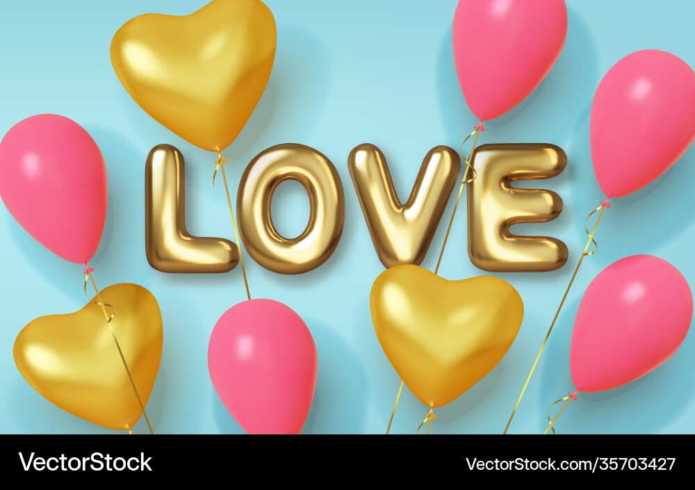 Valentines day background with realistic balloons Vector Image