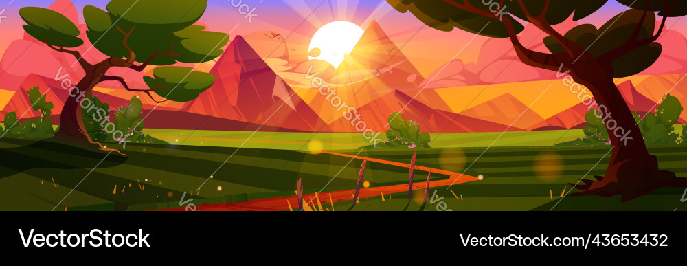 Cartoon nature landscape sunset background Vector Image