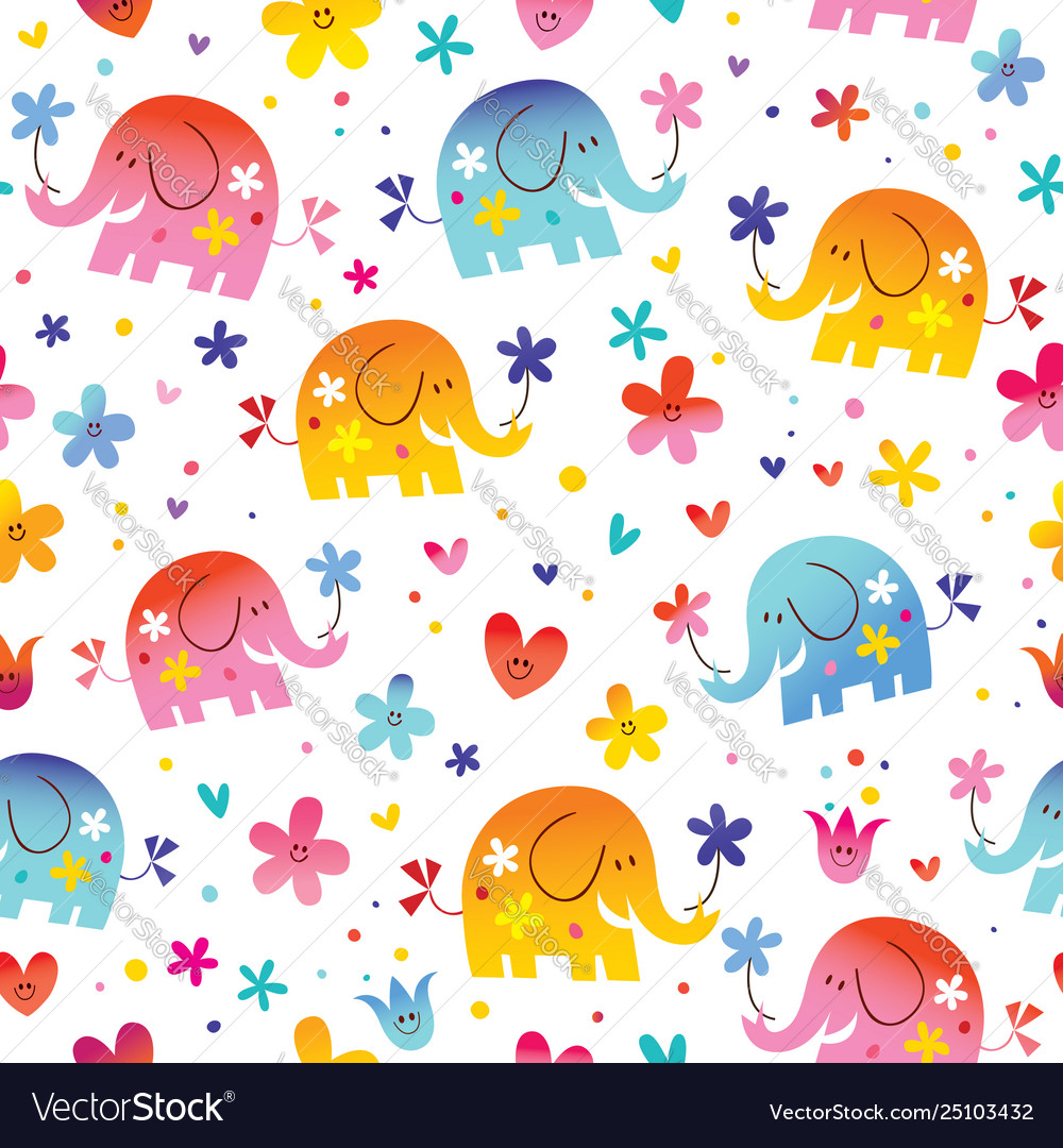 Cute elephants seamless pattern Royalty Free Vector Image