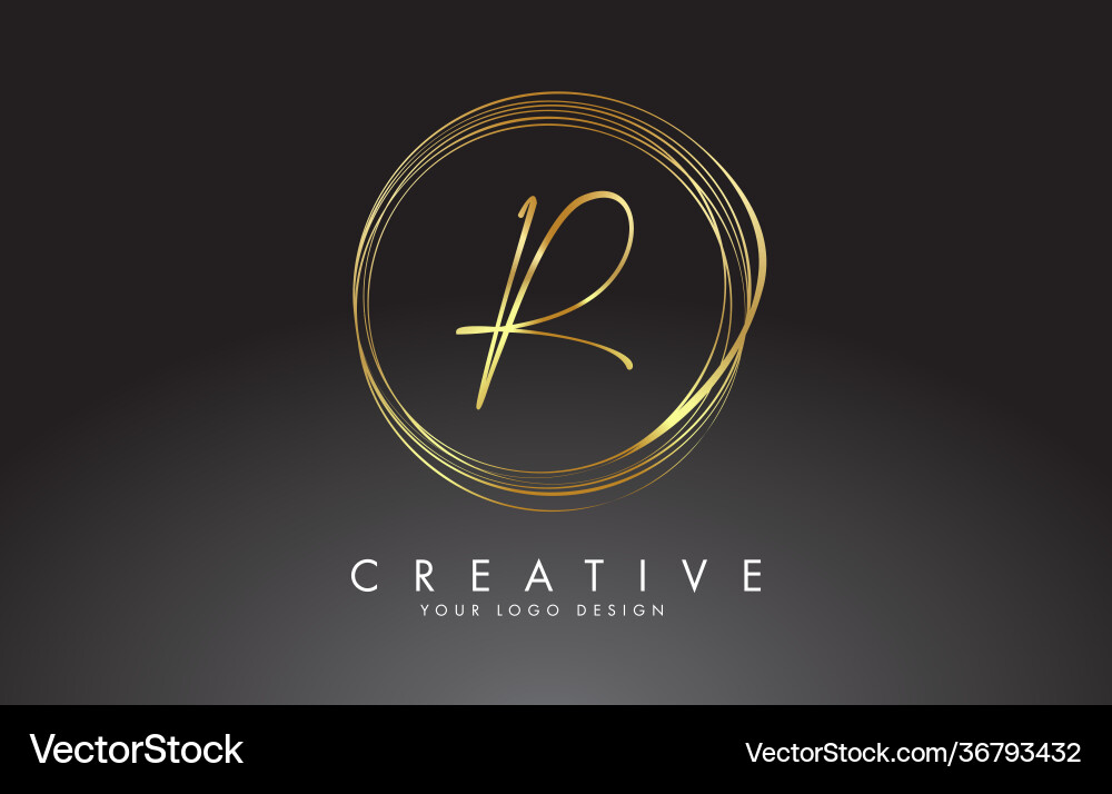 Handwritten r golden letters logo Royalty Free Vector Image
