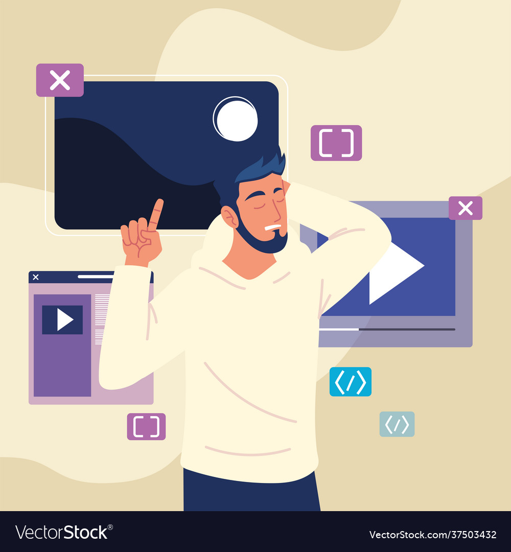 Man with codes and websites Royalty Free Vector Image