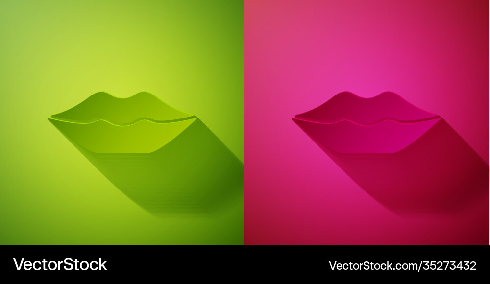 Paper cut smiling lips icon isolated on green Vector Image
