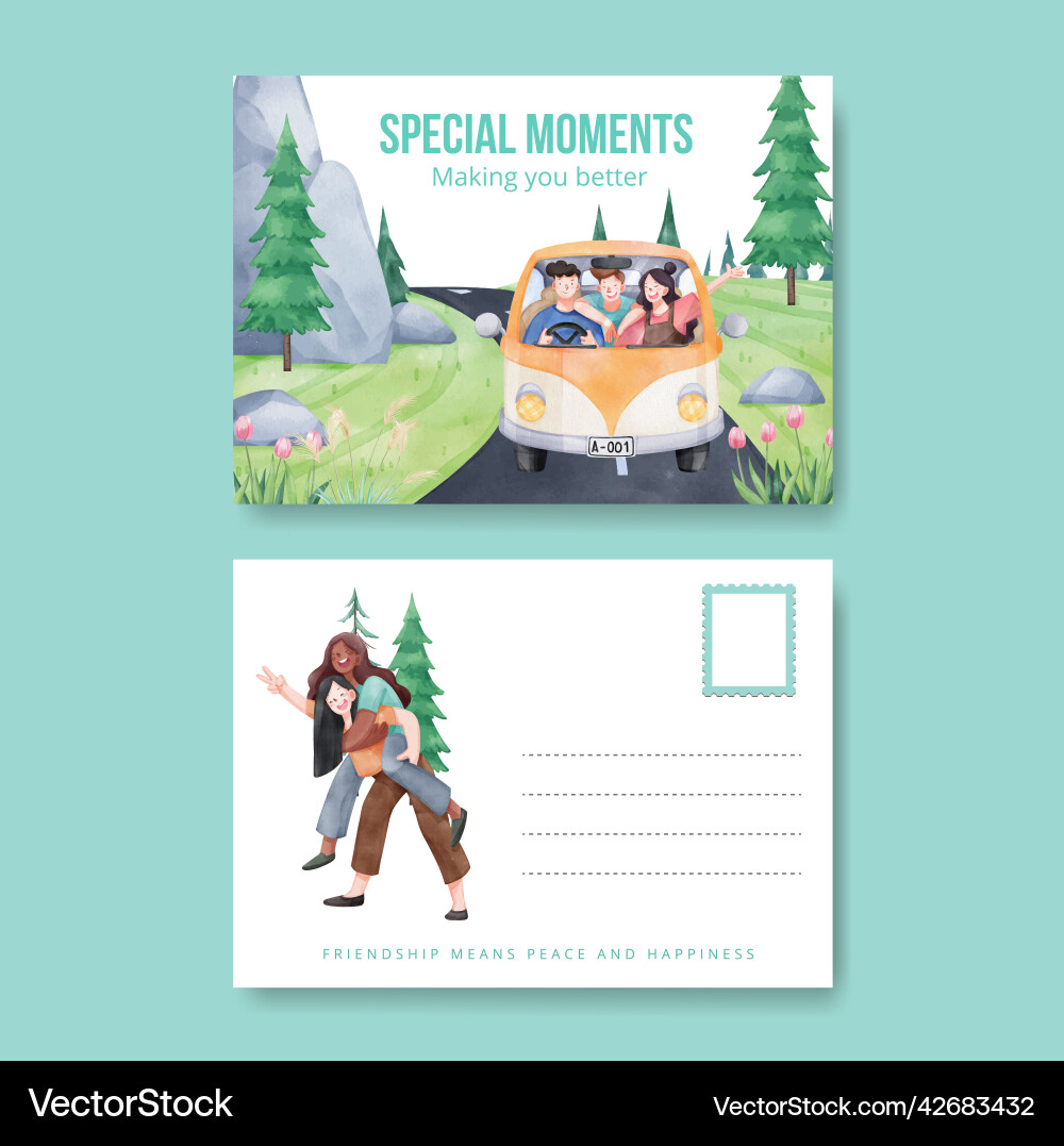 Postcard template with friendship memories Vector Image