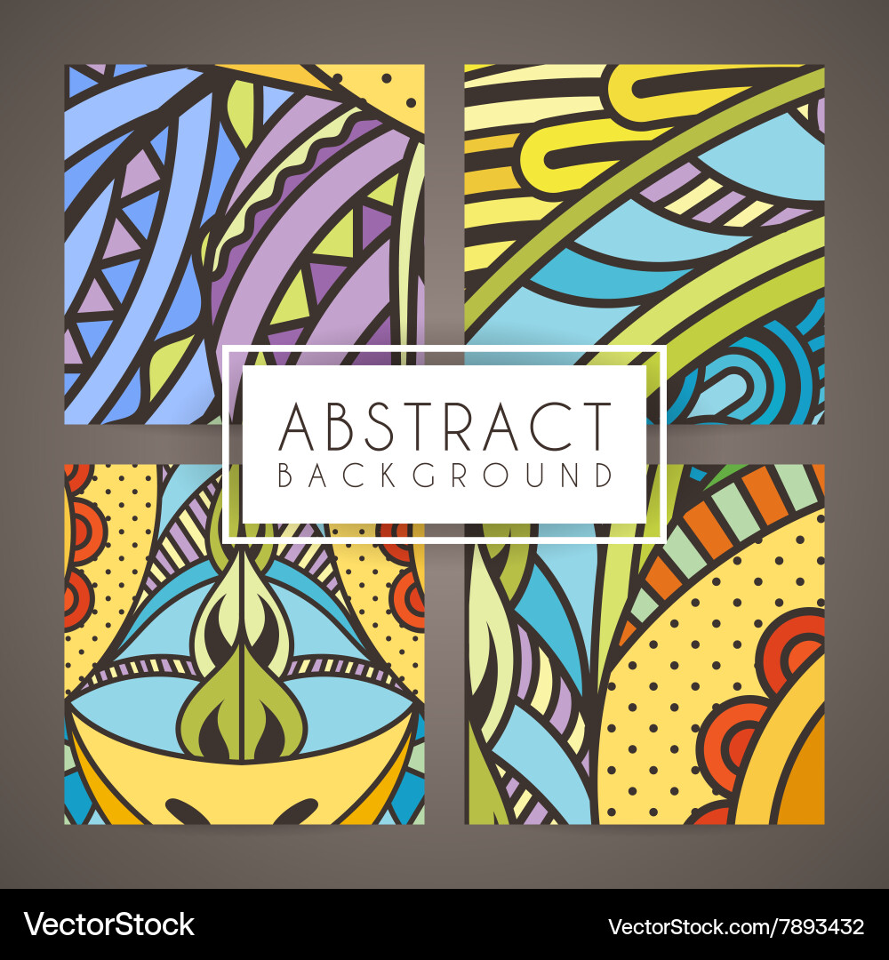 Set of four colorful intricate patterns Royalty Free Vector