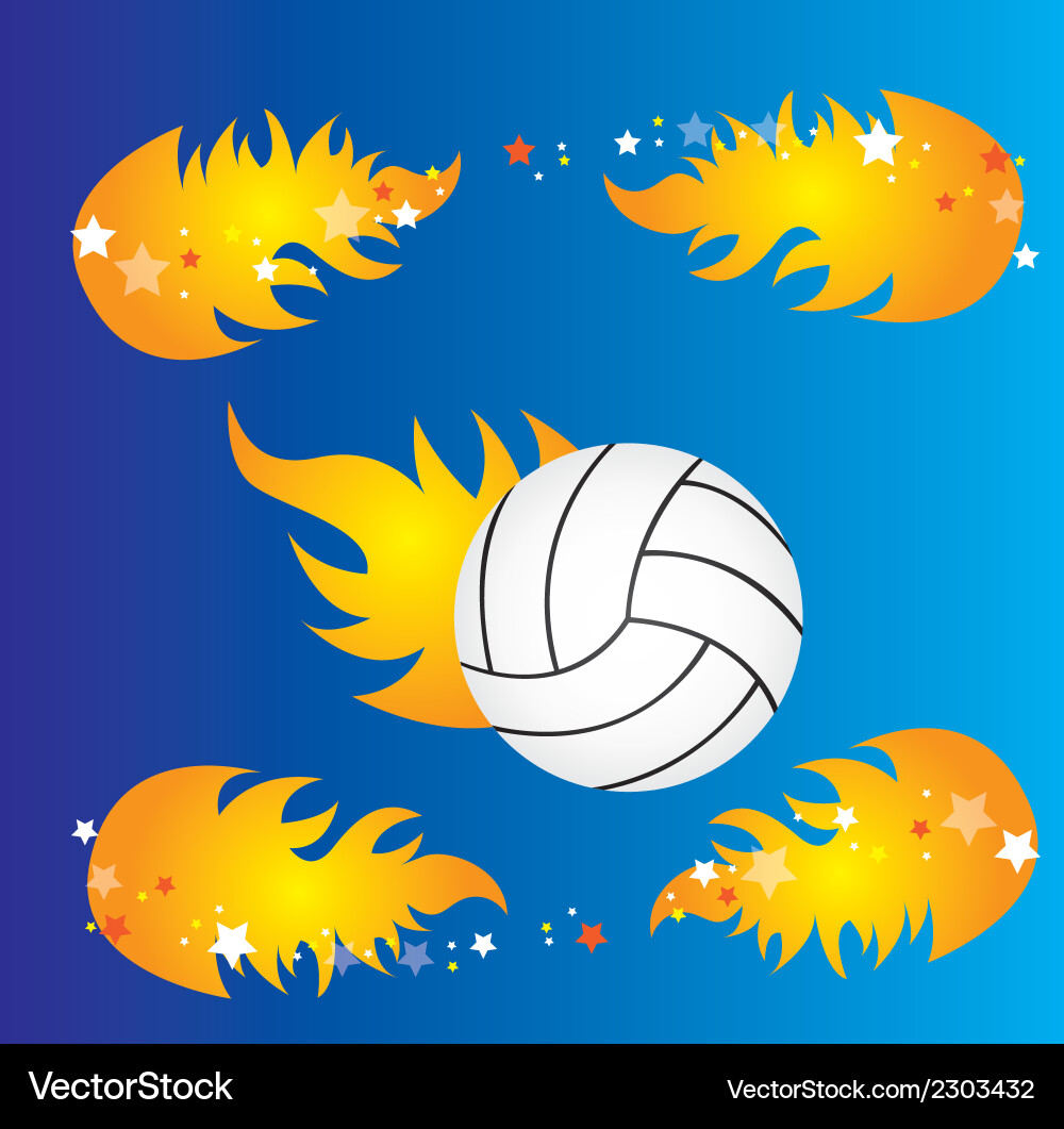 Volleyball with fire stars over blue background Vector Image