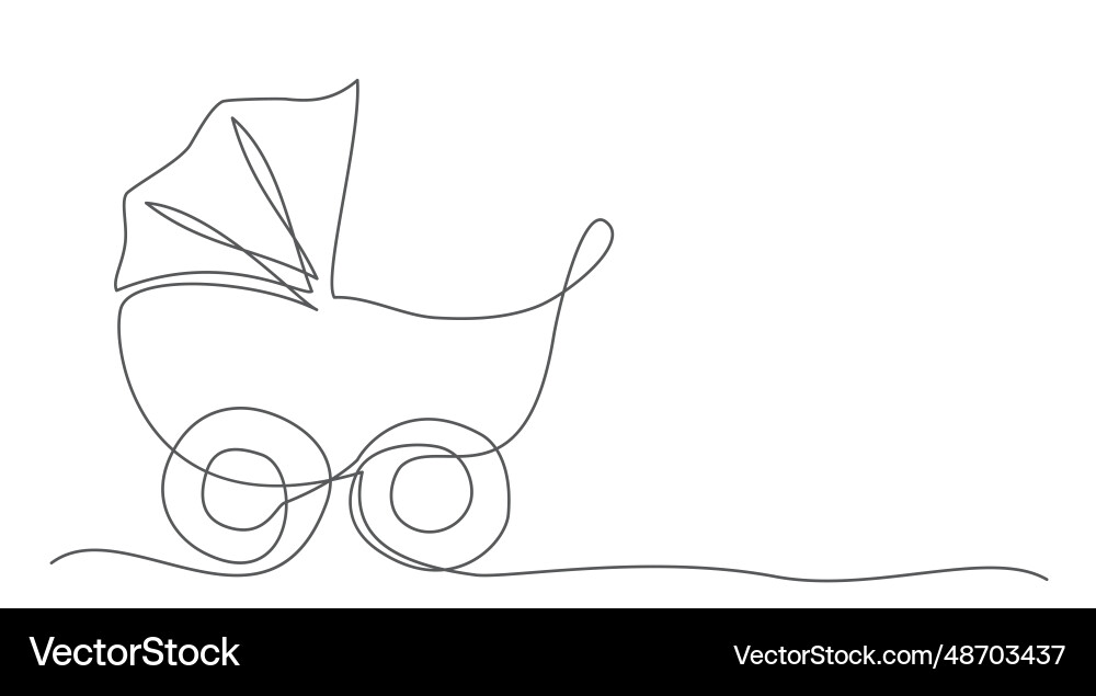 Baby stroller one line drawing isolated on white Vector Image