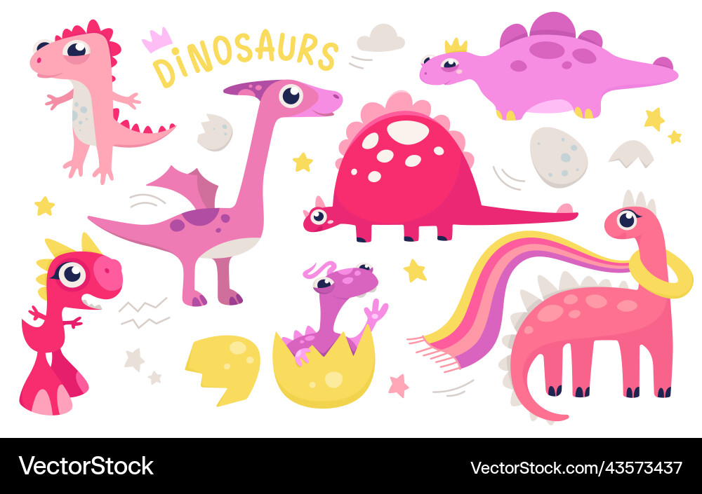 Cartoon isolated adorable dino characters Vector Image