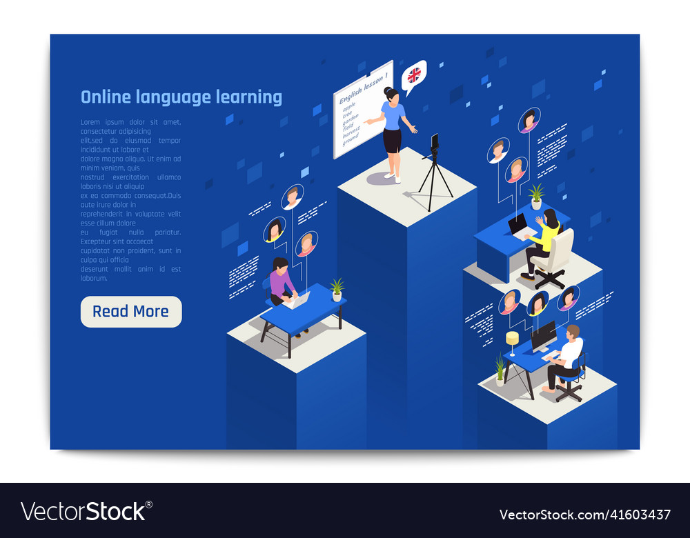 Language learning isometric composition Royalty Free Vector